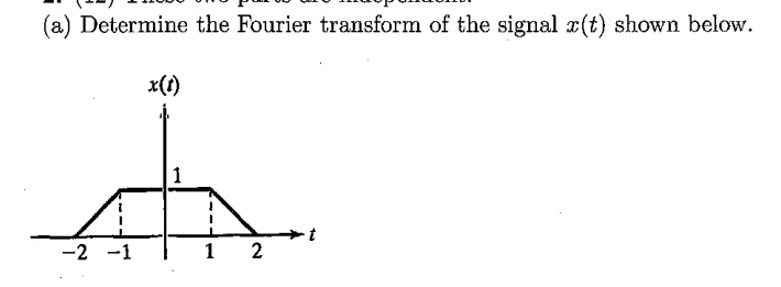 SOLVED: ( ) Determine the Fourier transform of the signal x(t) shown below x(t) -1 1 2