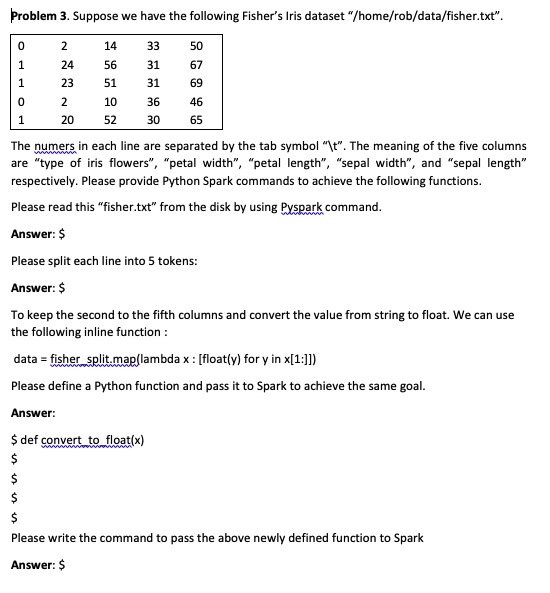 SOLVED: Problem: Suppose we have the following Fisher's Iris dataset ...