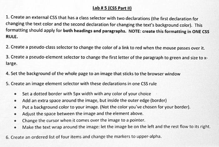 SOLVED: Using HTML5 Language: Lab #5 CSS Part 2 1. Create an external ...
