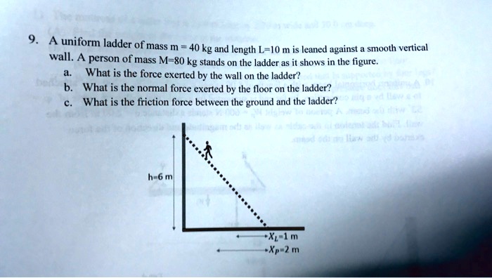 SOLVED: A uniform ladder of mass m = 40 kg and length L = 10 m is ...