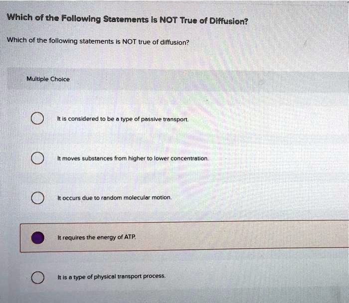 SOLVED: Which of the following statements is NOT true of diffusion ...