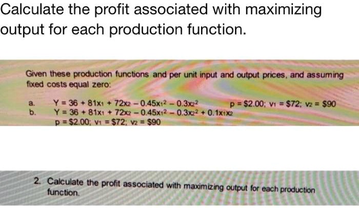 Solved Calculate The Profit Associated With Maximizing Output For Each Production Function 5051