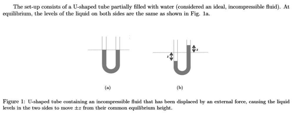 The set-up consists of a U-shaped tube partially filled with water ...