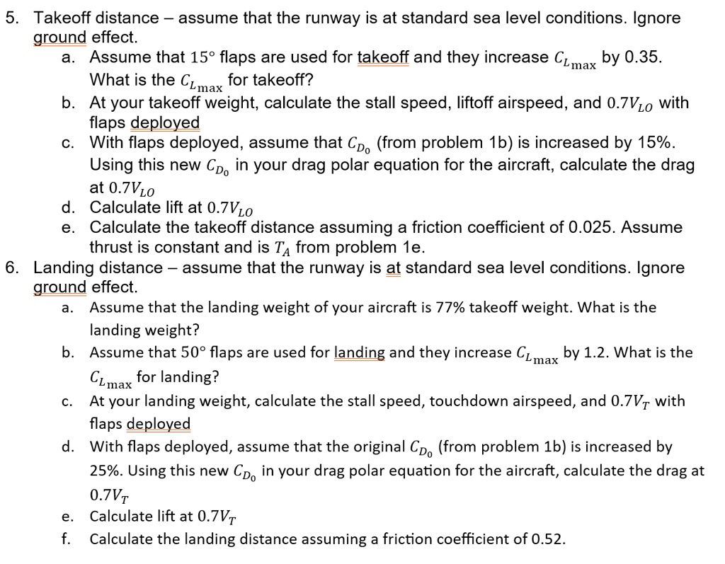 5. Takeoff distance — assume that the runway is at standard sea level ...