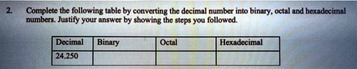 SOLVED: 1 Complete the following table by converting the decimal number ...
