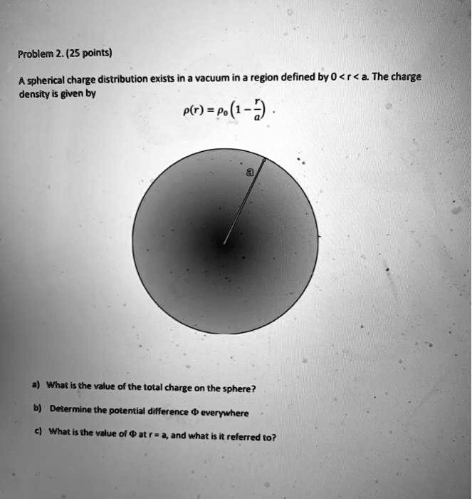 SOLVED: Problem 2. (25 points) A spherical charge distribution exists ...