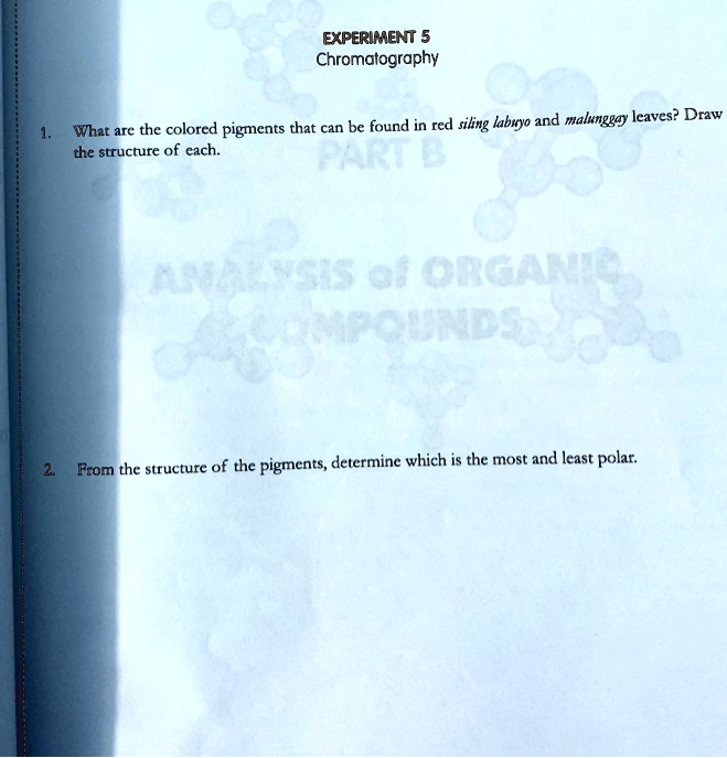 EXPERIMENT 5 Chromatography 1. What are the colored pigments that can ...