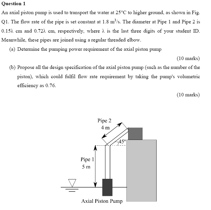 SOLVED: Question 1 An axial piston pump is used to transport the water ...