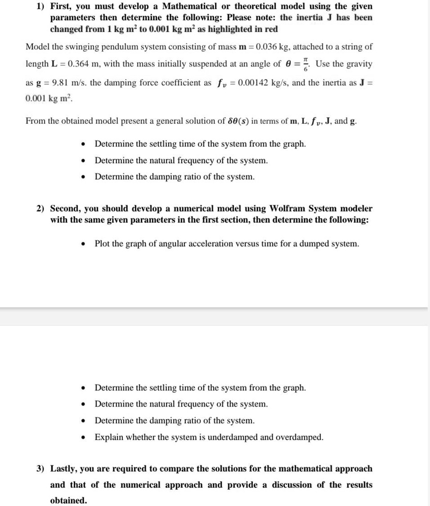 SOLVED: Automatic Control 1) First, you must develop a mathematical or theoretical model using ...