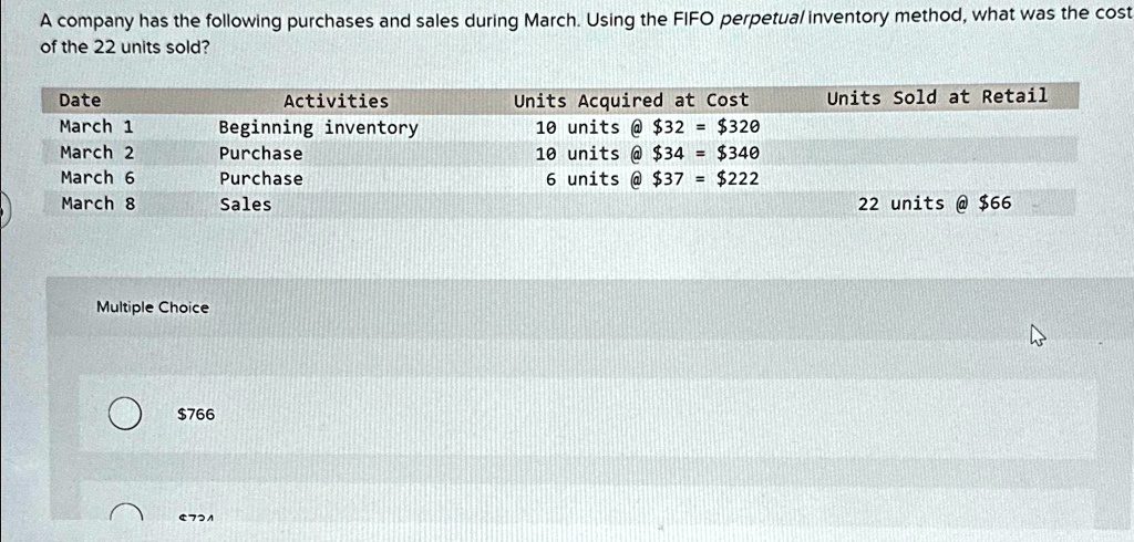 SOLVED: A company has the following purchases and sales during March ... SOLVED: A company has the following purchases and sales during March ...