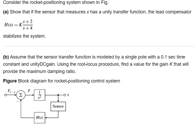 SOLVED: Consider the rocket-positioning system shown in Fig. (a) Show that if the sensor that ...