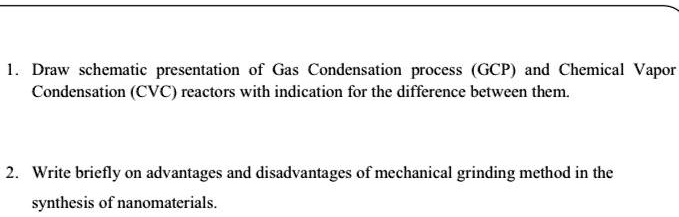 1. Draw a schematic presentation of the Gas Condensation Process (GCP ...