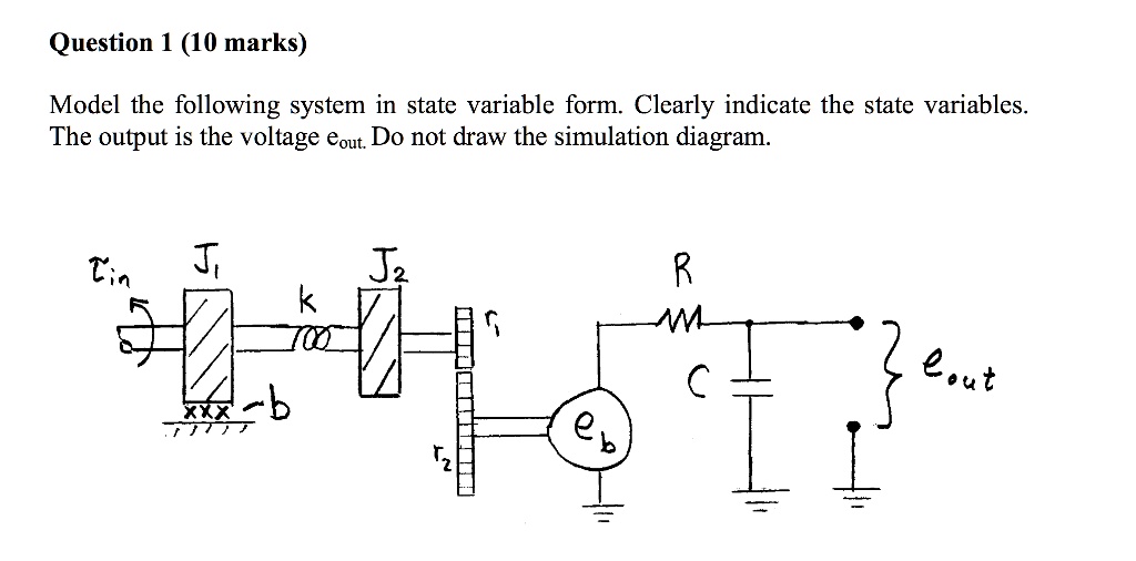 Question 1 (10 marks) Model the following system in state variable form ...