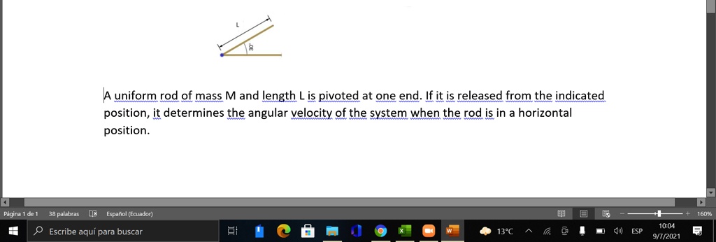 A uniform rod of mass M and length L is pivoted at one end. If it is ...