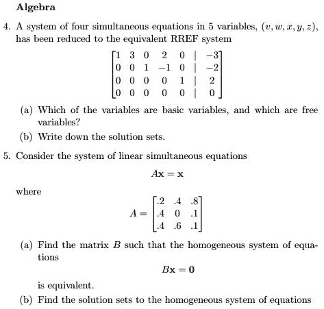 SOLVED: Algebra system of four simultaneous equations in 5 variables; (0,U,1,9.2) has been ...