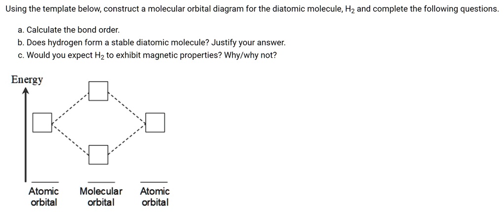 Using the template below, construct a molecular orbital diagram for the ...