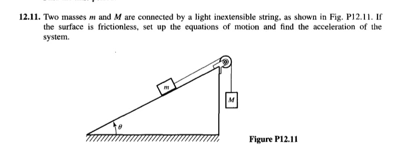 SOLVED: 12.11. Two masses m and M are connected by a light inextensible string; as shown in Fig ...