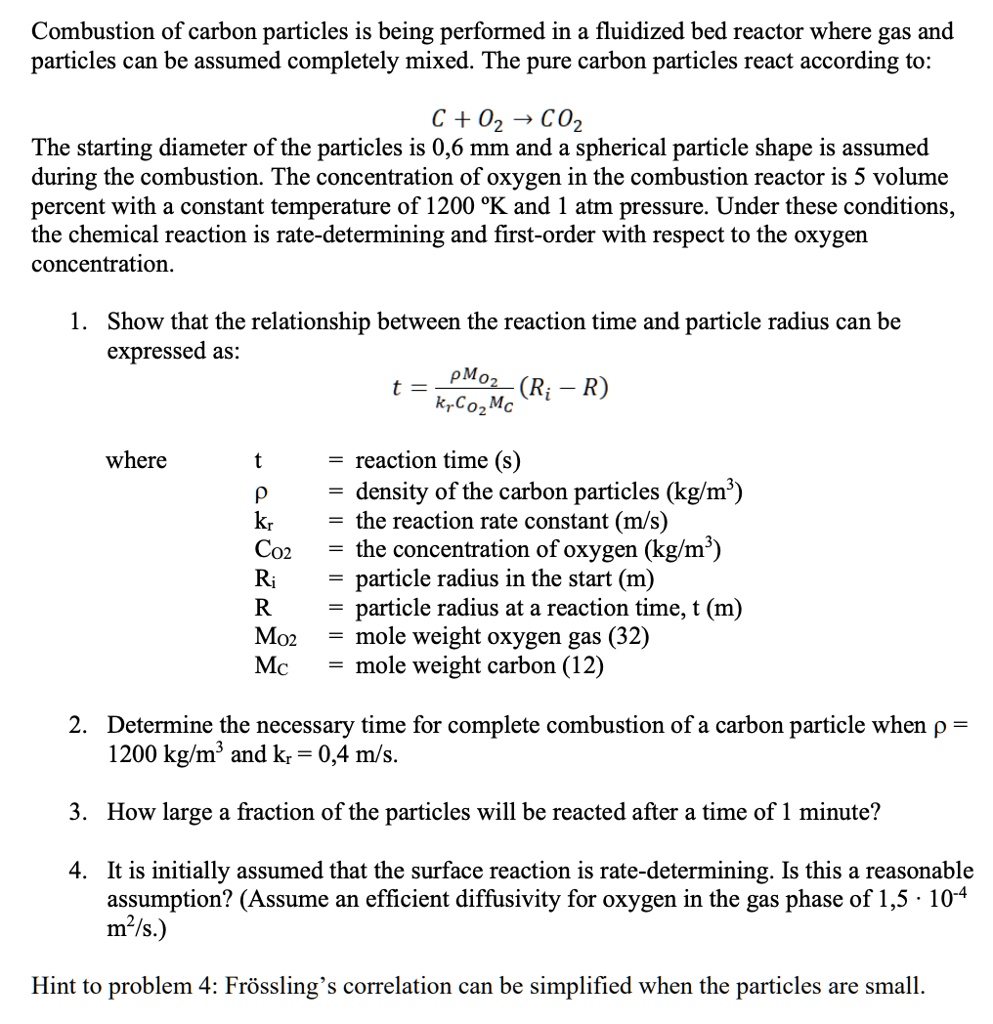 combustion of carbon particles is being performed in a fluidized bed ...