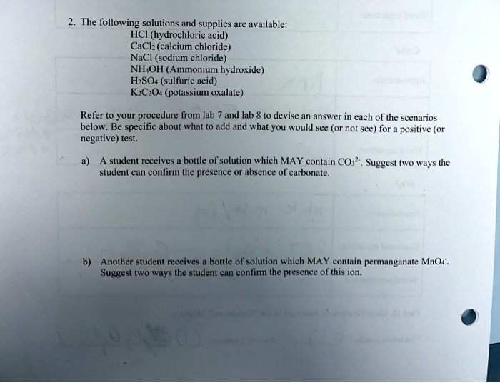 SOLVED: The following solutions and supplies are available: HCI (hydrochloric acid), CaCl2 ...
