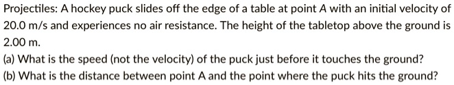 Projectiles: A hockey puck slides off the edge of a table at point A ...