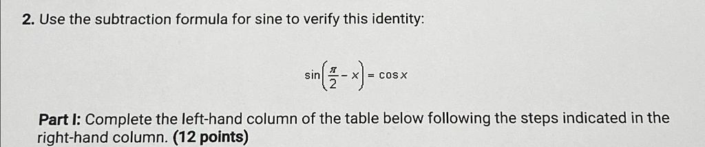 SOLVED: Use the subtraction formula for sine to verify this identity ...