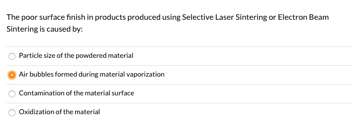 SOLVED: The poor surface finish in products produced using Selective ...