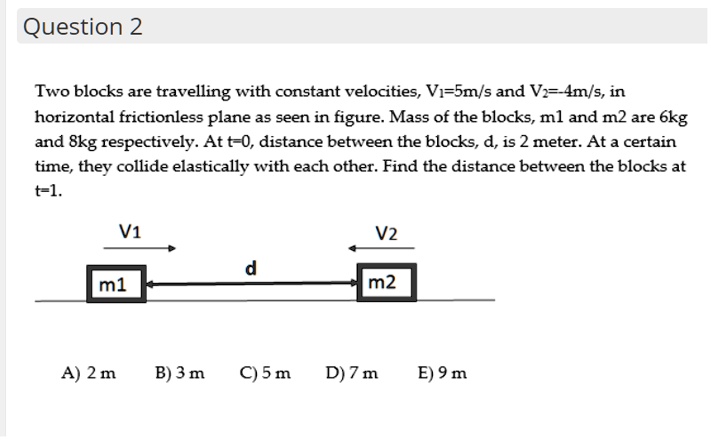SOLVED: Question 2 Two blocks are travelling with constant velocities, Vi-Sm/s and Vz Am/s, in ...