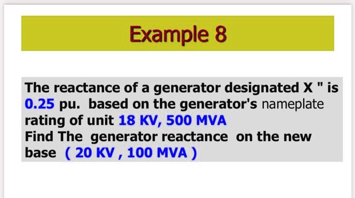 example 8 the reactance of a generator designated x is 025 pu based on ...