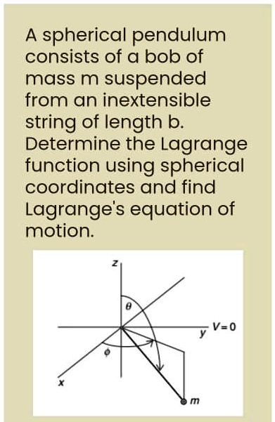 SOLVED: A spherical pendulum consists of a bob of mass m suspended from an inextensible string ...