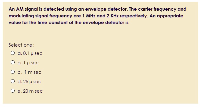 SOLVED: An AM signal is detected using an envelope detector. The carrier frequency and ...