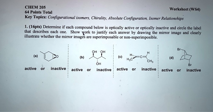SOLVED: CHEM 205 Worksheet (WS4) 64 Points Total Key Topics ...