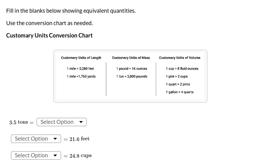 SOLVED:Fill in the blanks below showing equivalent quantities: Use the ...