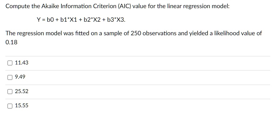 SOLVED: Compute the Akaike Information Criterion (AIC) value for the ...