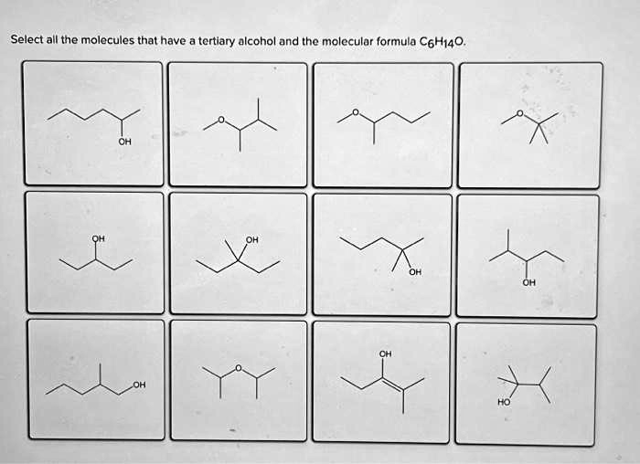 Select all the molecules that have a tertiary alcohol and the molecular ...