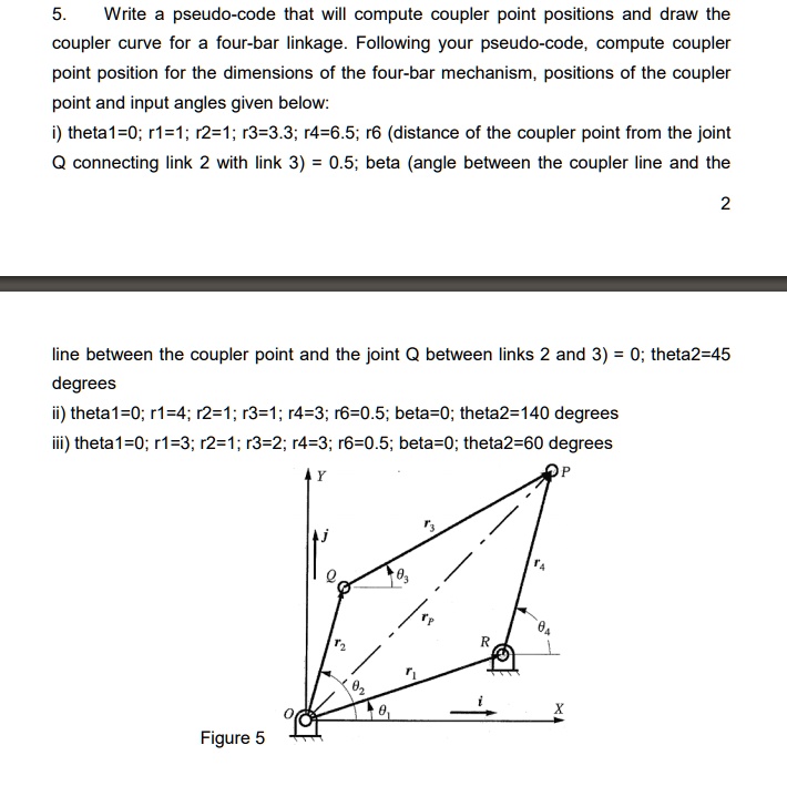 5. Write a pseudo-code that will compute coupler point positions and ...