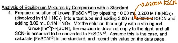 SOLVED: 0,0200M KSCN Analysisof Equilibrium Mixtures bY Comparison with ...