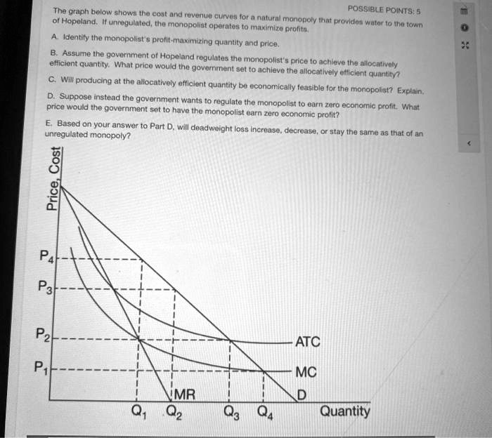 POSSIBLE POINTS: 5 The graph below shows the cost and revenue curves ...