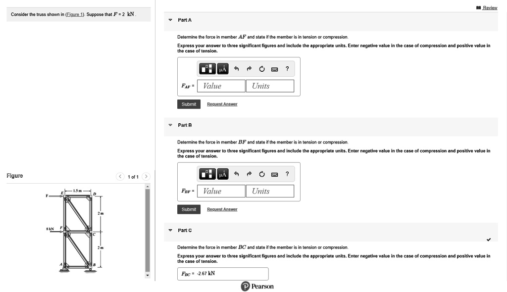 SOLVED: Consider the truss shown in Figure 1. Suppose that F = 2 kN ...
