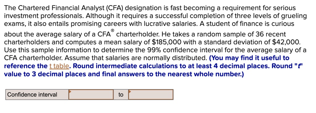 SOLVED: Confidence interval: A student of finance is curious about the ...