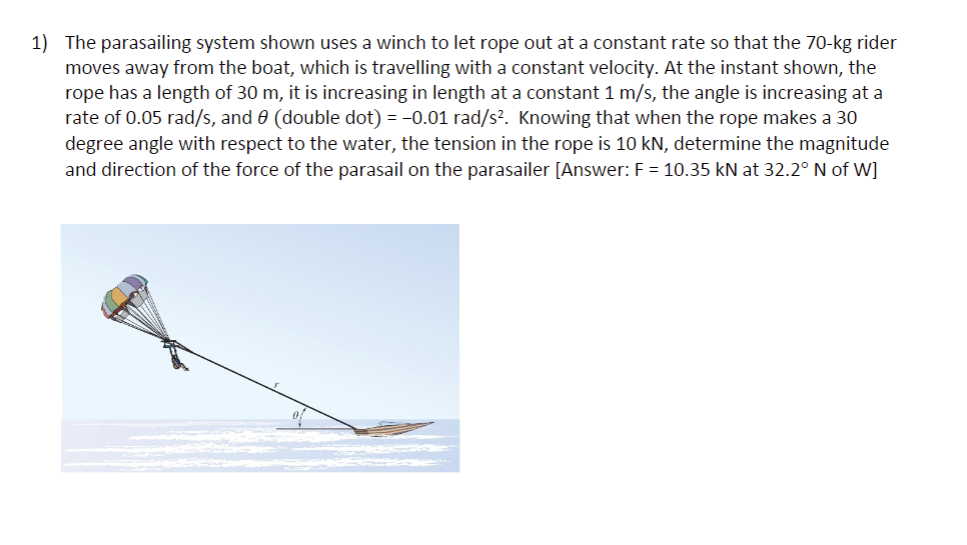 SOLVED: 1) The parasailing system shown uses a winch to let rope out at ...