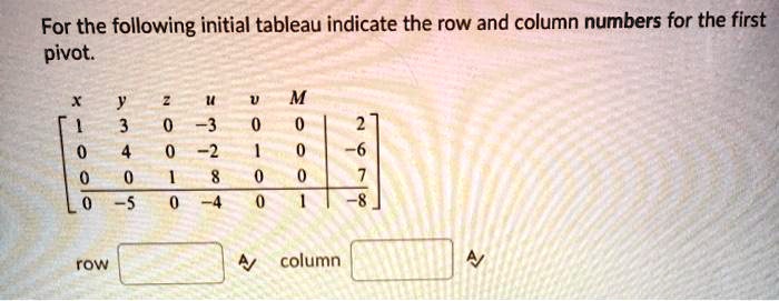 SOLVED: For the following initial tableau indicate the row and column numbers for the first ...