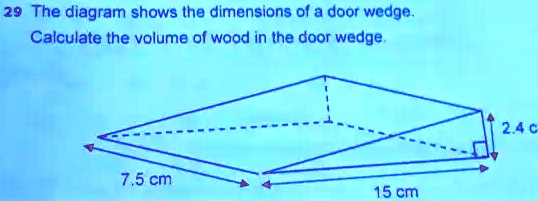 29 The diagram shows the dimensions of a door wedge. Calculate the volume of wood in the door ...