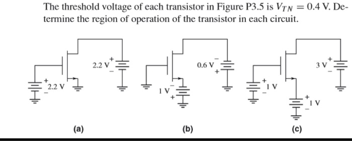 SOLVED: The threshold voltage of each transistor in Figure P3.5 is Vtn = 0.4 V. Determine the ...