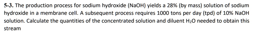 SOLVED: The production process for sodium hydroxide (NaOH) yields a 28% ...