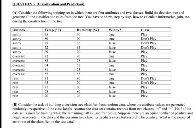ouestion3 iclassification and predictionl a consider the following training set in which there ...