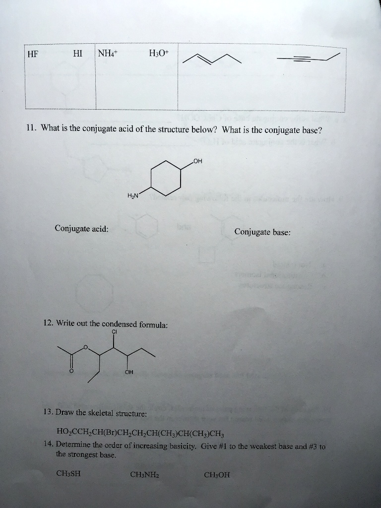 SOLVED: Text: NH4+ H2O+ HF What is the conjugate acid of the structure ...