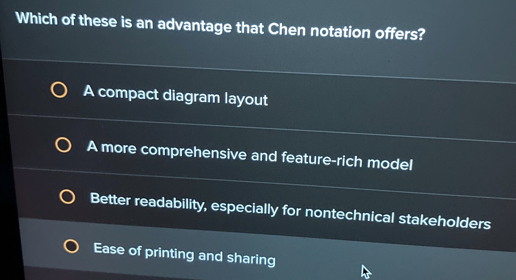 Which of these is an advantage that Chen notation offers? A compact ...