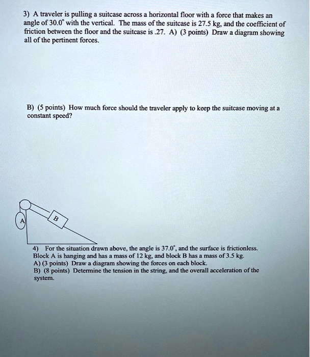 3) A traveler is pulling a suitcase across a horizontal floor with a ...