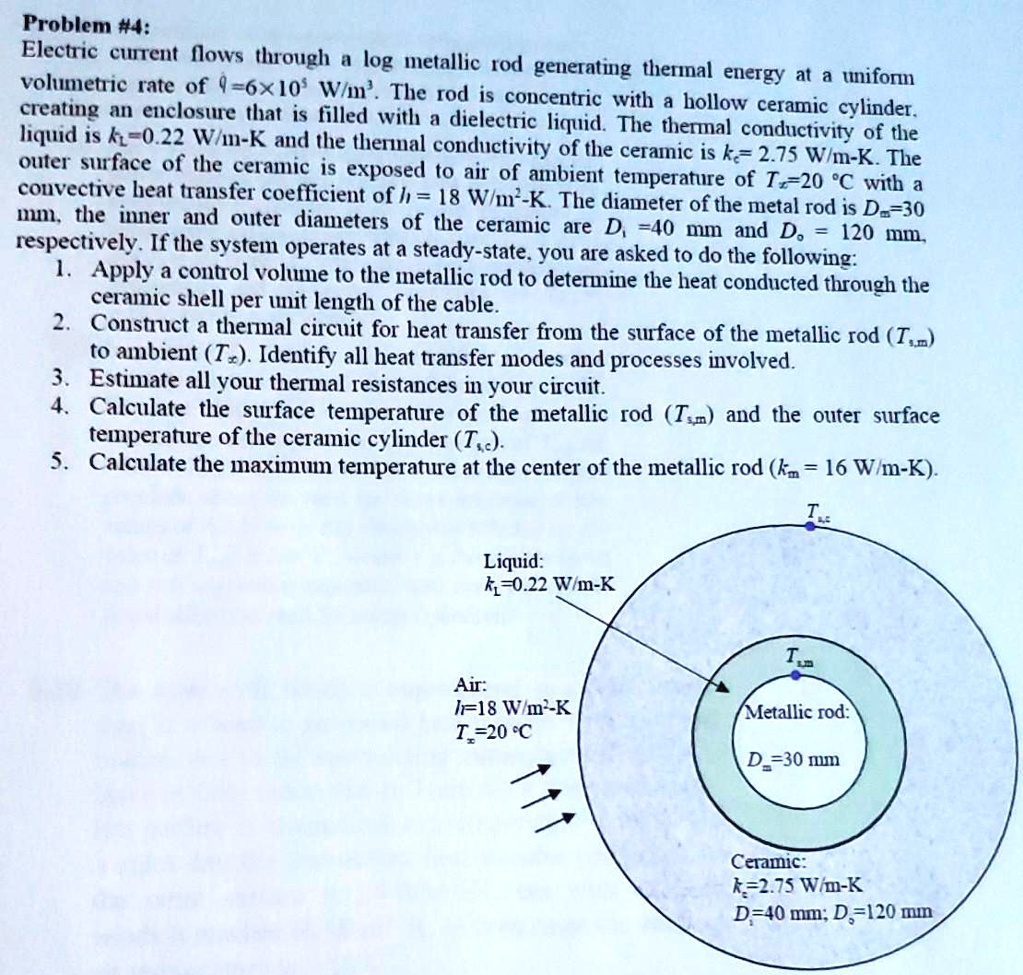 SOLVED: Problem #4: Electric current flows (lrough log metallic rod generating thermal energy at ...
