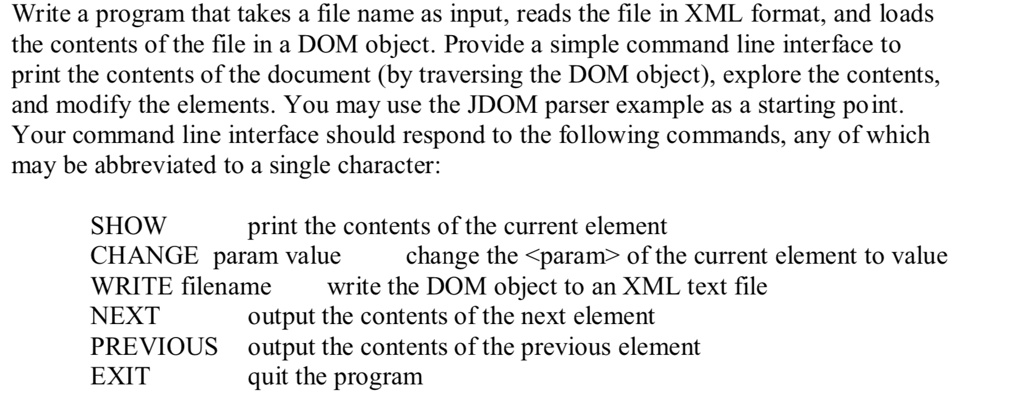Solved In Java Write A Program That Takes A File Name As Input Reads The File In Xml Format